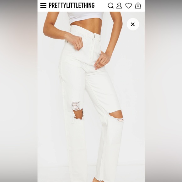 PrettyLittleThing | Jeans | White Cargo Distressed Baggy Jeans From Plt | Poshmark